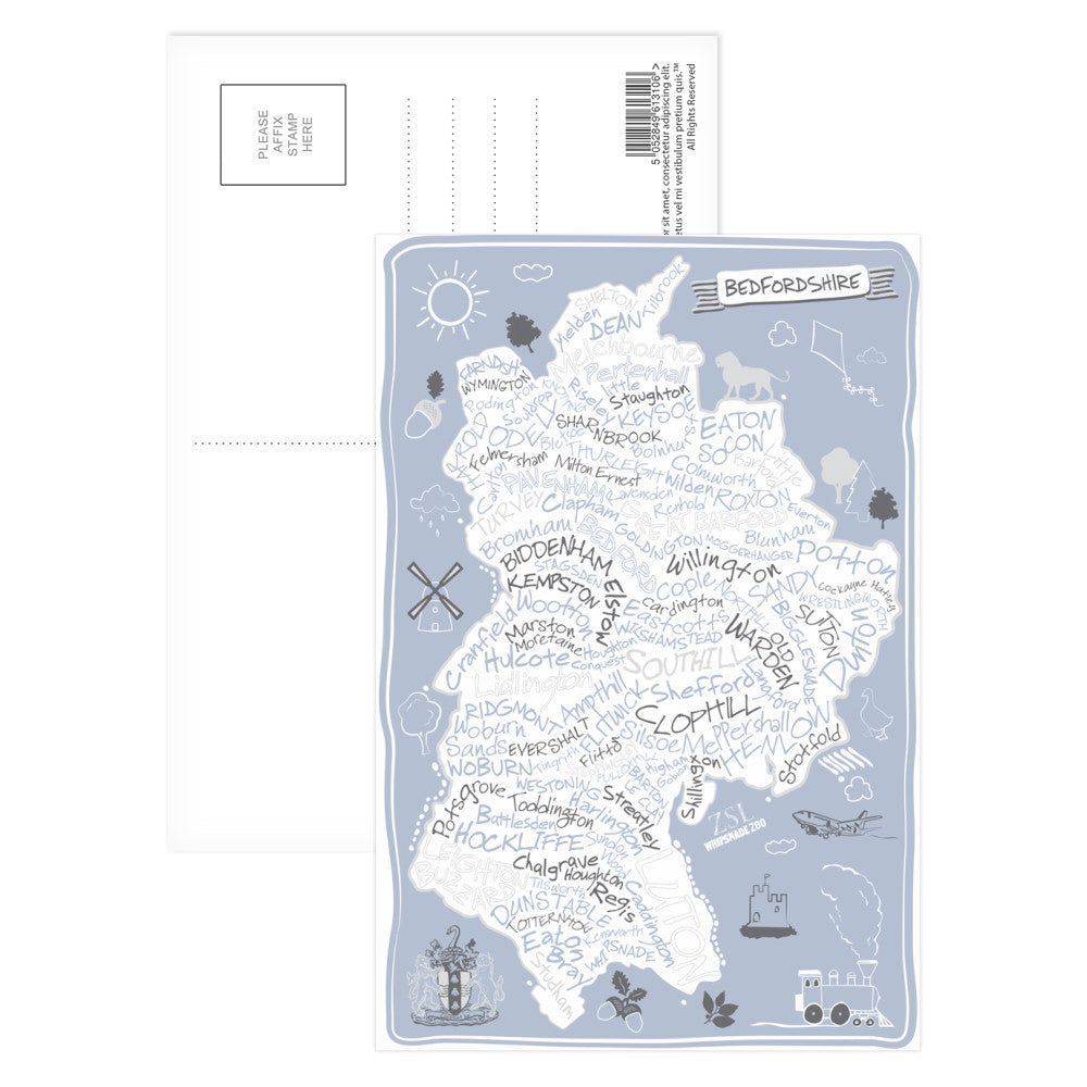 County Map of Bedfordshire, - Postcard Pack – Love Your Location
