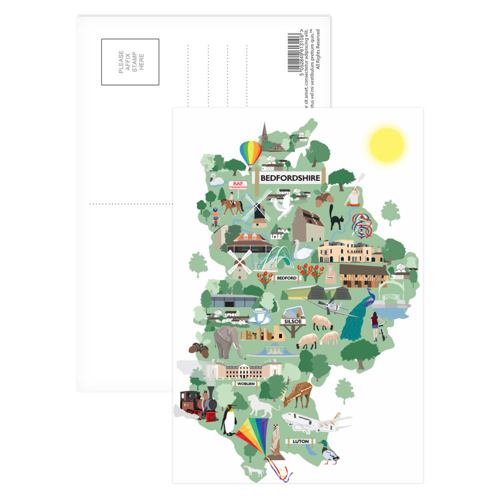 County Map of Bedfordshire, - Postcard Pack – Love Your Location